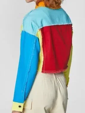 Jackets & Coats | Colour Block Raw Hem Denim Jacket | Poshmark
